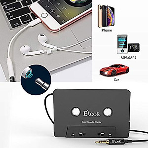 Elook Cassette Aux Adapter Kit for Car, Includes One Smartphone to 3.5 mm Headphone Jack Adapter Black