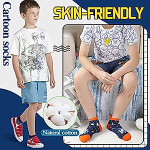 Welwoos Kids Boys Ankle Socks No Show Low Cut Funny Cute Cartoon Novelty Cotton Socks 6 Pairs Gifts Stocking Stuffers for Boys Kids(Space,,9-14 Y)