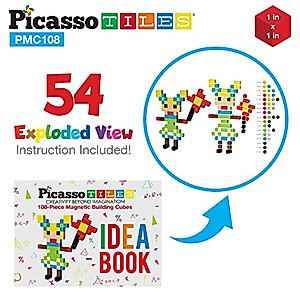 PicassoTiles Magnetic Toy_Building_Block Cubes Building Block, 3D Cube Construction Toy with Free Idea Book for Kid, Baby, Boy, Girl & Toddlers 108 Piece