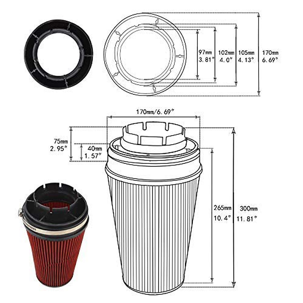 SUPERFASTRACING 4" Cold Air Intake System + Heat Shield Replacement for 1999-2006 GMC/Chevy V8 4.8L/5.3L/6.0L Silverado 1500/2500/3500 (Black&Red)