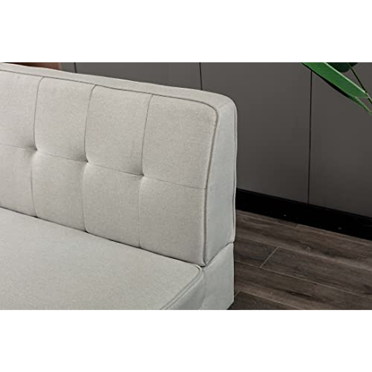 Aoowow Modern Armless Futon Sofa, Living Room Couch,Mid-Century Tufted Linen Upholstered Sofa Couch with Wood Legs for Compact Living Space, Apartment (Beige)