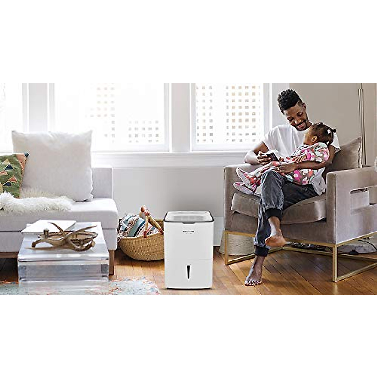 Frigidaire FGAC5044W1 Dehumidifier, High Humidity 50 Pint Capacity with Wi-Fi Connected, Built-In Air Ionizer to maximize your comfort, Easy-to-Clean Washable Filter, in White