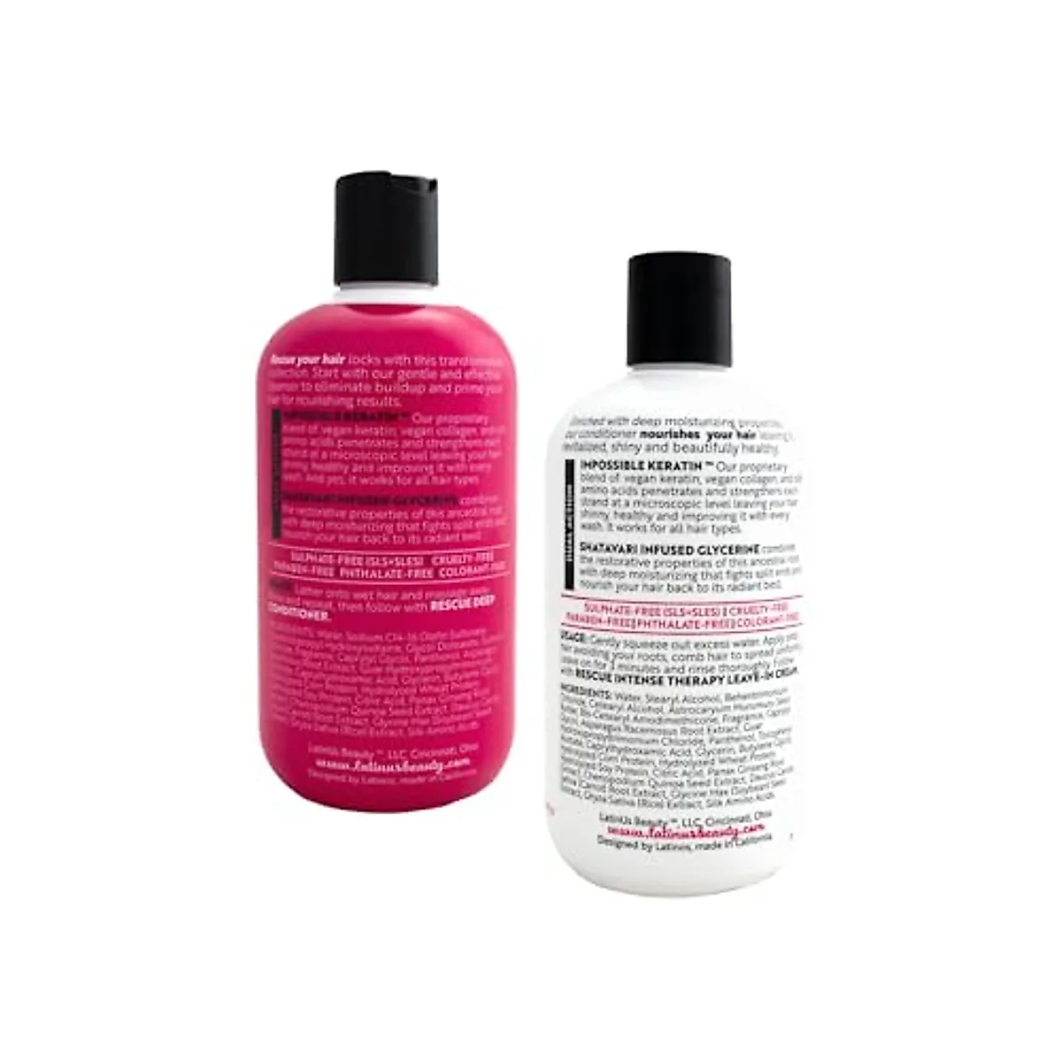 LATINUS BEAUTY RESCUE Impossible Keratin Anti-Frizz Shampoo and Conditioner Set for Dry, Damaged Hair (12 oz each)