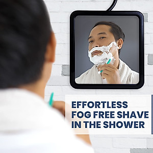 MIRRORVANA Dual Anti Fog Shower Mirror for Shaving with Hook for Hanging and Fogless Shatterproof Surface - Fill Back Chamber/Reservoir with Hot Water for Fog Free Shave (8" x 7", Black)