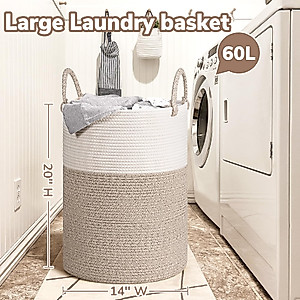 INDRESSME Large Laundry Hamper, Baby Laundry Hamper for Toys, Tall Woven Laundry Basket for Clothes, Blanket Storage Basket for Living Room, 19.7 x 13.8 inches, Light & Brown