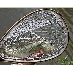 Mounchain Fishing Net Fly Fishing Landing Net, Wooden Frame Fish Net with Soft Rubber Mesh for Trout Catch and Release Net Gifts for Father Men