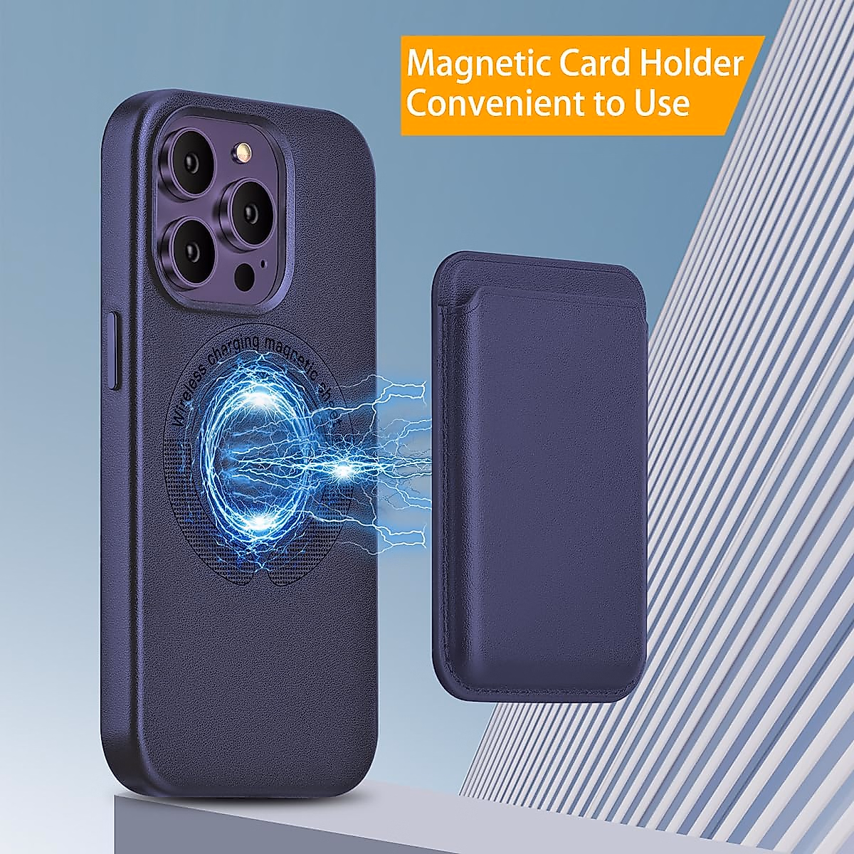 THMEIRA Compatible with iPhone 14 Pro Max Leather Case [ Compatible with MagSafe ] with Magnetic Wallet Card Holder [ PU Leather ] [ Slim Fit ] with Tempered Glass Screen Protector - Ink