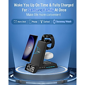 Welgo Wireless Charger for Samsung with Alarm Clock, 4 in 1 Charging Station for Samsung S23 Ultra/S22/Note 10/Z Fold4/Z Flip4/iPhone, for Galaxy Watch 5 Pro/4/3 & Samsung Galaxy Buds