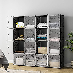 KOUSI Portable Cube Storage - 14"x14" Cube Cube Organizer Storage Organizer Clothes Storage Storage Shelves Furniture for Clothes Plastic Dresser Storage Cubes, Black (4x4 Cubes)
