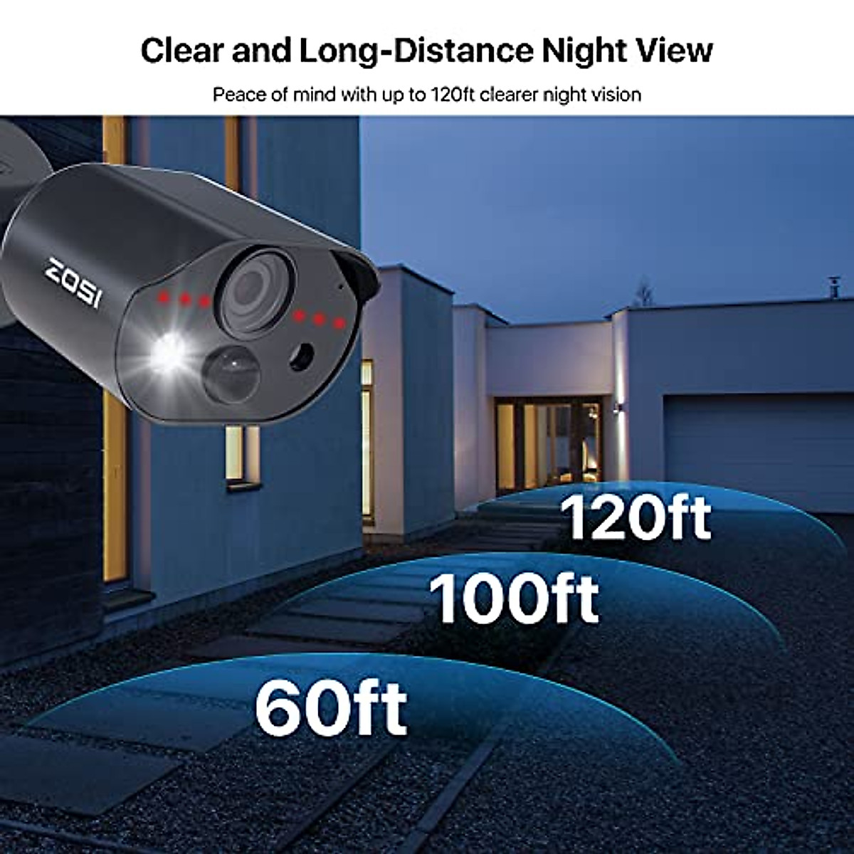 ZOSI C303 1080p HD-TVI Security Camera Outdoor Indoor with Audio Recording,120ft IR Night Vision, Motion Activated Spotlight & Siren Alarm,PIR Motion Deteciton, Weatherproof CCTV Bullet Camera Kit
