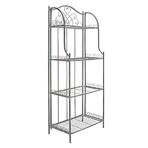 SAFAVIEH Outdoor Collection Amaris Victorian Antique Dark Green Wrought Iron 4-Tier Baker's Rack