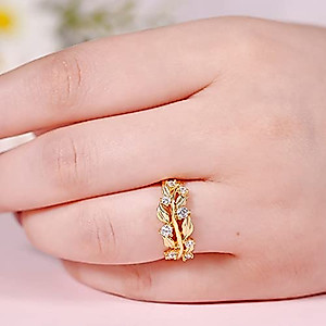 Jeulia Olive Branch Band Ring Sterling Silver Round Cut Leaf Promise Ring for Women Gold Tone Diamond Nature Wedding Band Rings for Anniversary Engagement with Jewelry Gift Box (Olive Leaf, 8.5)