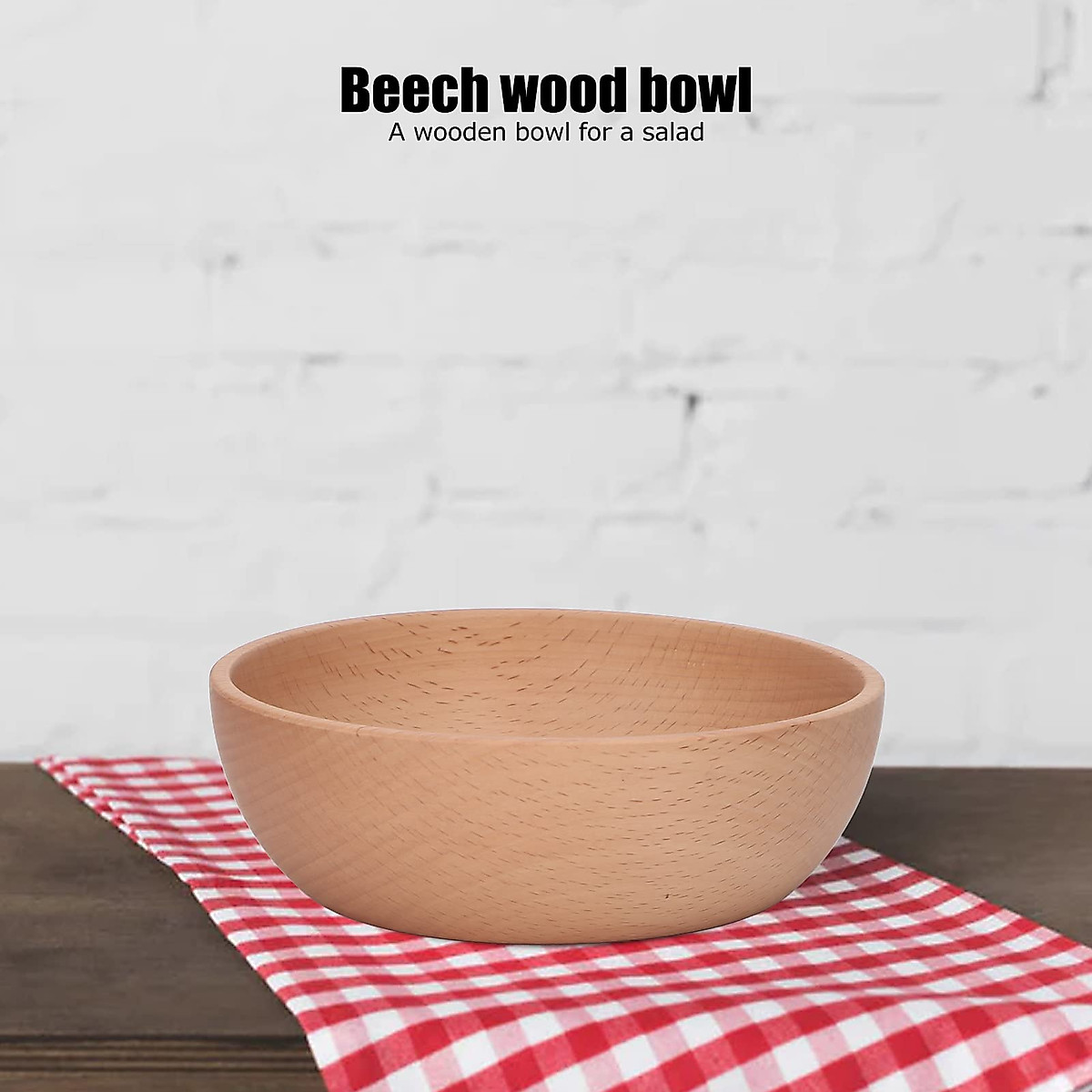 Salad Wooden Bowl, Round Household Beech Wooden Bowl Wooden Bowl for Salad Dipping Sauce Pasta Cereal(M)