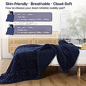 netoolen Weighted Blanket 15lbs for Adults, 60x80 Dual Sided Sherpa Fleece Striped Flannel Heavy Thick Soft Cozy Fuzzy Throw Blanket for Bed Couch Sofa, Navy Blue (60x80in,15 pounds)
