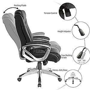 BOWTHY Executive Office Chair 300lbs - Adjustable Built-in Lumbar Support, High Back Office Chair PU Leather Chairs with Padded Armrest, Desk Chairs with Wheels Ergonomic Design for Back Pain (Black)