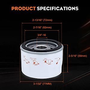 Hipa 49065-7007 Oil Filter Replace for Kawasaki FR600V FR691V FR651V FR730V FS730V FS651V FS600V FR541V FX600V FX730V FS481V 4 Cycle Engine with Fuel Filter (Pack of 2)