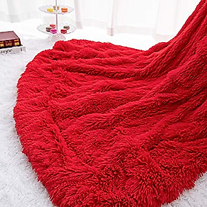 Homore Soft Fluffy Blanket Fuzzy Sherpa Plush Cozy Faux Fur Throw Blankets for Bed Couch Sofa Chair Decorative, 50''x60'' Red