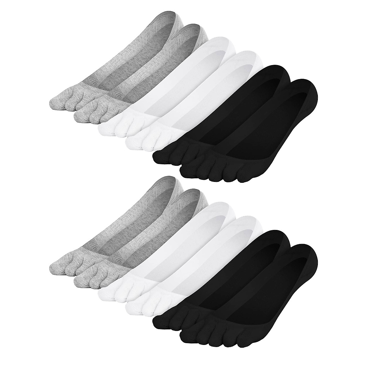 Bencailor 6 Pairs No Show Toe Socks Women Low Cut Toe Separator Socks Invisible Liner Boat Breathable Athletic Cotton Sock(Black, White, Gray)