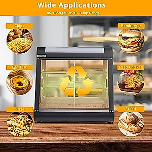 ROVSUN 26" Food Warmer, 3-Tier Food Warmer Display Electric Pizza Warmer Commercial Countertop w/LED Lighting Adjustable Removable Shelves Glass Door, Pastry Display Case for Buffet Restaurant 1200W