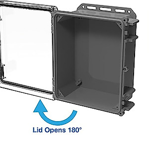 Serpac I342HL,TCBG (5.46 x 10.23 x 11.75 in) Polycarbonate IP67 Waterproof UL 508A Plastic Project Junction Box Enclosure with Clear Top Hinged Cover, Plastic Rustproof Latchs, and Gray Bottom