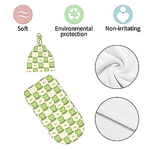 Frog Cartoon Baby Stuff Newborn Baby Swaddle Blanket Swaddle Wrap Soft Sleep Sacks Stretchy Receiving Blankets with Hat for Boy Girl Infants Gifts