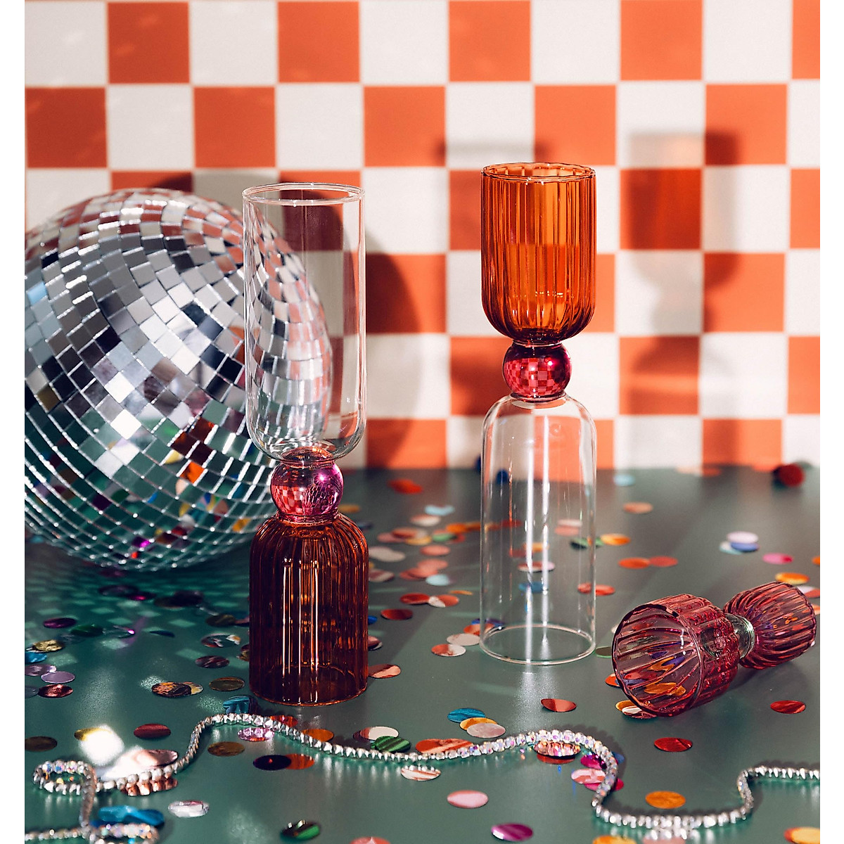 ban.do Bar Glass Set of 2, 6.6oz Cute Cocktail Glasses for Adults, Unique Cocktail Wine & Champagne Glasses, Aesthetic Glassware for Bar Cart, Tipsy Turvy