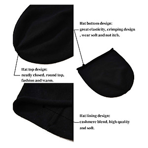 jaxmonoy Winter Knit Beanie Hats for Women ，Cashmere Wool Blend Warm Soft Skully Knitted Slouchy Beanies Cap Hat - Black