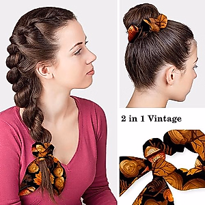 Happy Thanksgiving Acorns Bouffant Working Cap with Ribbon Tie for Women Long Hair, Scrub Surgical Hat, One Size Head Cover