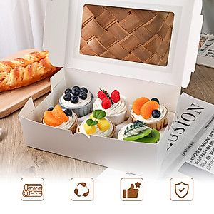 HANSGO 6 Count White Cupcake Boxes, 15PCS Cupcake Containers with Window Cupcake Holders Bakery Boxes for Birthday Holiday Party