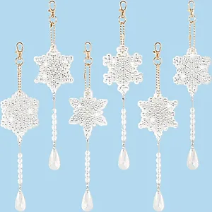 MJFUNTXY 6 Sets Christmas Snowflakes Diamond and Painting Ornaments 5D Winter Christmas Snowflakes Painting Kits Diamond Art Christmas Ornaments Winter Hanging Christmas Pendant DIY Wind Chime Decora