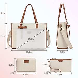 Keyli Canvas Laptop Tote Bag for Women - 15.6 inch Casual Work Shoulder Bag with Large Capacity - Brown