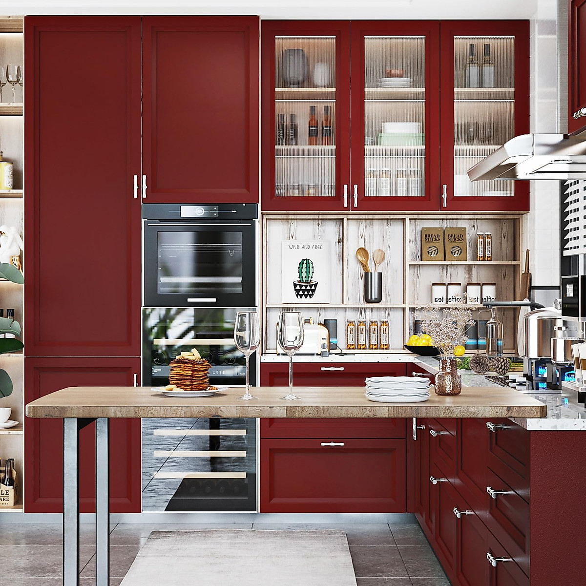 WESTICK Retro Red Wallpaper for Bedroom Walls 394" x 15.75" Red Contact Paper for Cabinets Waterproof Peel and Stick Wallpaper Self Adhesive Accent Wall Paper Living Room Entryway Vinyl Roll