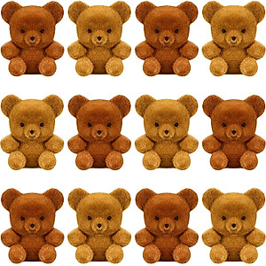 Hungdao 12pcs Valentine's Day Miniature Flocked Plush Mini Bear Stuffed Bear Decorations for Birthday Cake Wedding Decor Party Favor Supplies Bag Charm DIY Accessory 1 Inch (Brown, Light Brown)