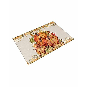Fall Pumpkins Outdoor Area Rug 4'x6',Patio Balcony Porch Front Door Camping Camper Deck Runner Rug,Washable Carpet Indoor Living Room/Kitchen Floor Mat Thanksgiving Autumn Retro Eucalyptus Leaves