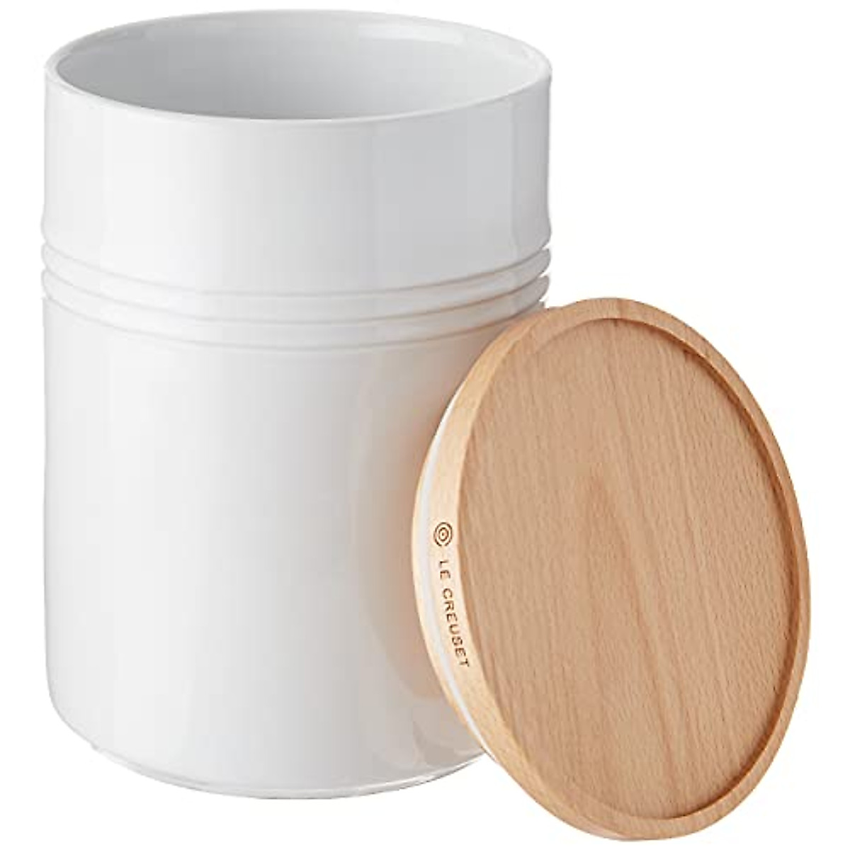 Le Creuset Stoneware Canister with Wood Lid, 2.5 qt. (5.5" diameter), White