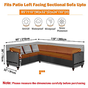 Outdoor Furniture Covers For Winter,600D Heavy Duty Patio L-Shaped Left Facing Outdoor Sectional Sofa Cover,6-Seater Patio Sectional Couch Cover, Outside Lawn Patio Furniture Cover with Air Vent