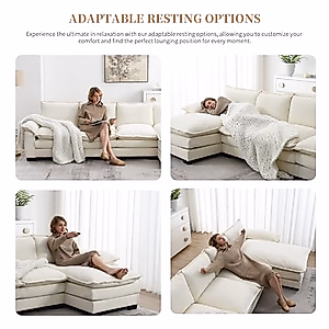 L Shape Sectional Couch for Living Room Sets, 118" 5-Seat Sofa Couch with Chaise Lounge, Chenille Cloud Sofa with Double Seat Cushions, Sleeper Sofa Couch for Apartment, Studio, Office, Beige