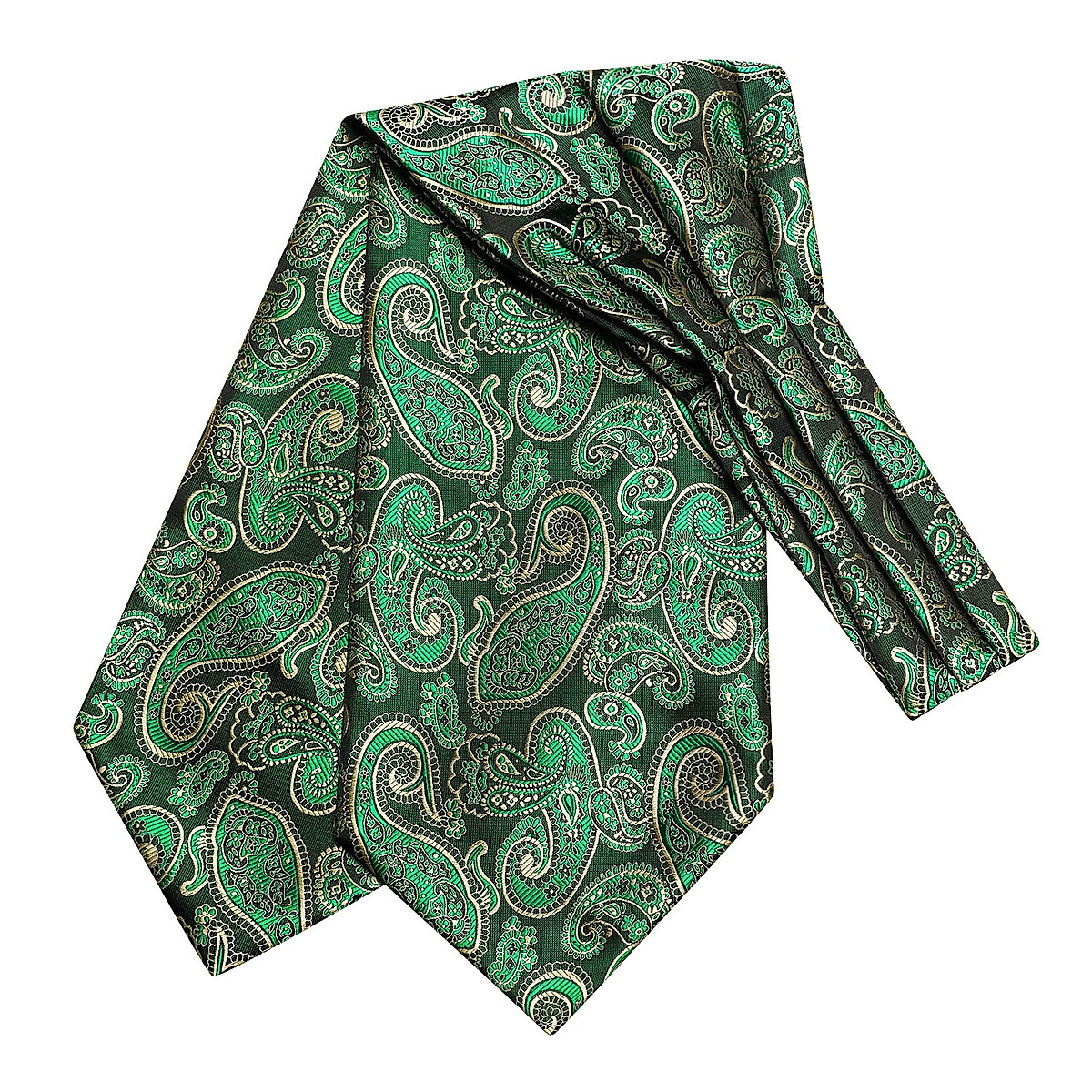 Hi-Tie Green Black Paisley Ascot Ties Formal Cravat Lapel Pin Pocket Square Cufflinks Scarf Wedding Dress Tuxedo