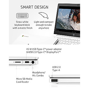 HP Chromebook 11 Laptop, MediaTek MT8183, 4 GB RAM, 64 GB eMMC, 11.6" HD Touchscreen, Chrome OS, Long Battery Life, USB-C Port, Custom-Tuned Speakers, Lightweight (11a-na0110nr, 2022, Snow White)