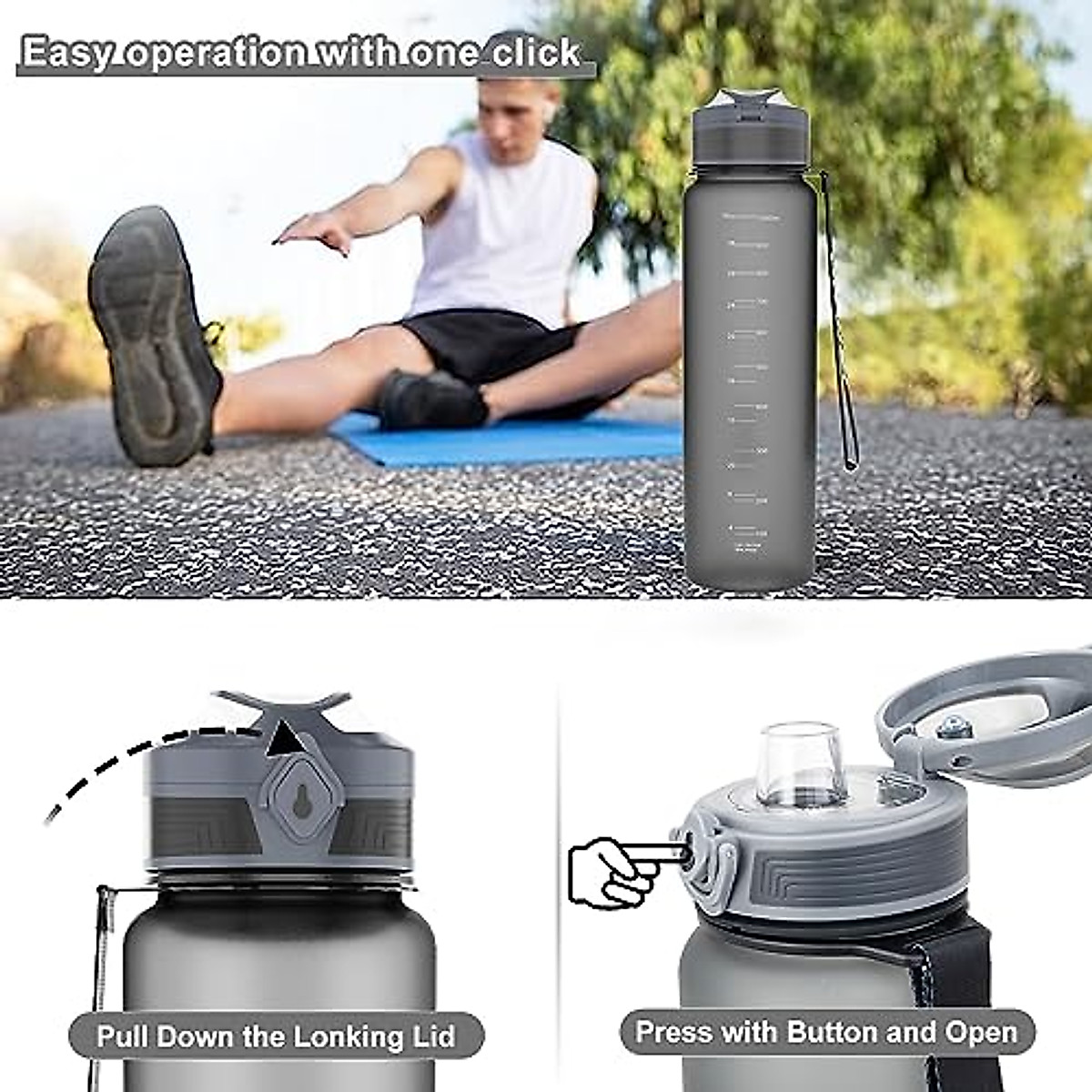 HITWAY 32 oz Sports Water bottle,BPA Free Drinks Water Bottles with Fruit Strainer,Leakproof Tritan BPA Free Non-Toxic Water Jug for Fitness,Gym,Sports,Outdoors,Cycling