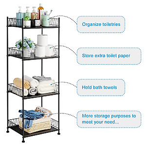 OYEAL Bathroom Shelves Freestanding Bathroom Towel Storage 4 Tier Wire Shelving Unit Bathroom Standing Shelf Floor Organizer for Pantry Kitchen Laundry Room Organization, Black