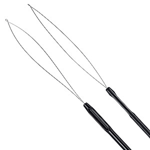 10 Pieces Hair Extension Loop Needle Threader Pulling Hook Tool and Bead Device Tool Black Loop Threader for Hair or Feather Extensions (Black)