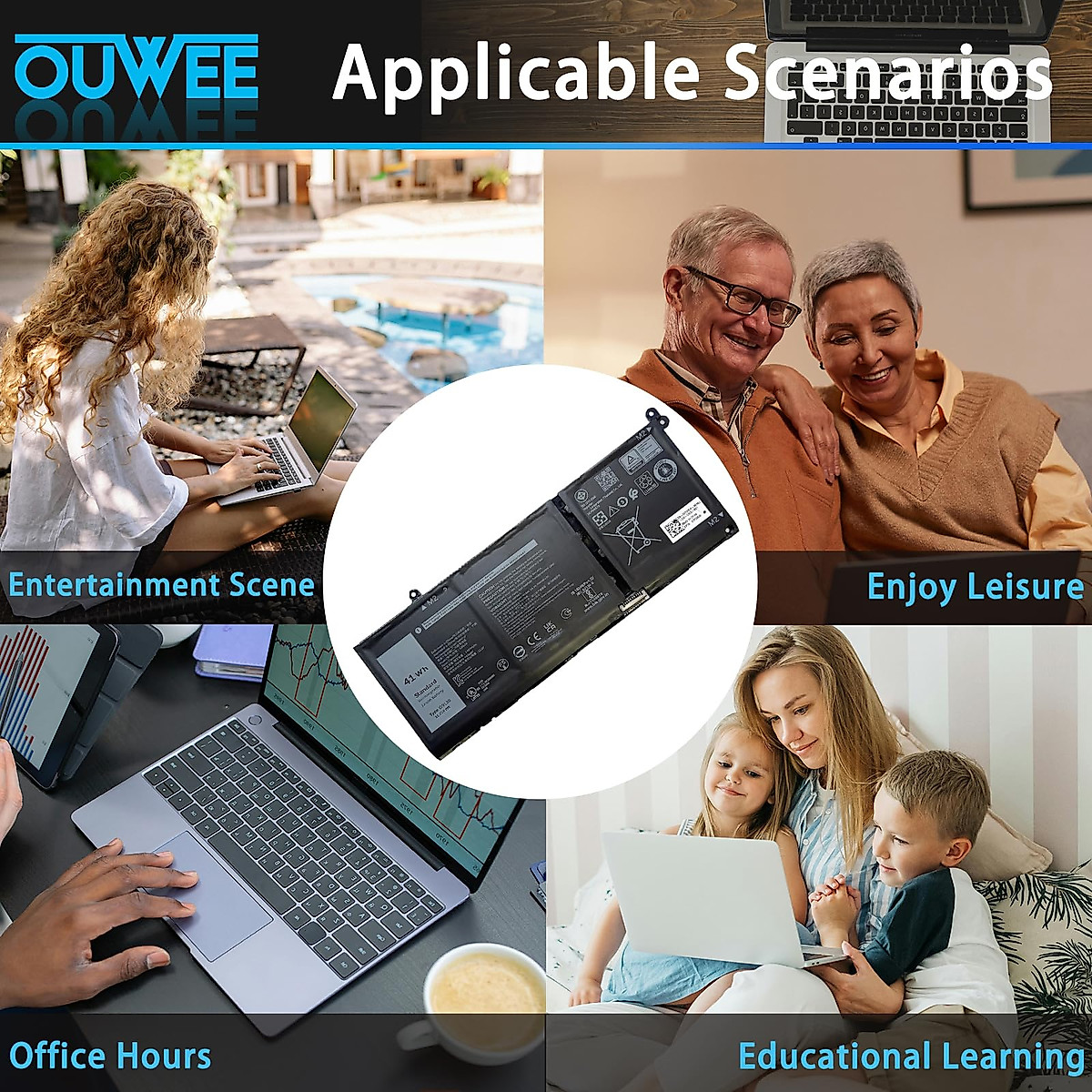 OUWEE 41Wh G91J0 Battery Replacement for Dell Latitude 3320 3330 3420 3520 Inspiron 3510 3511 3515 3525 3530 5310 5410 5418 5510 5515 5518 14 Plus 7420 7415 2-in-1 Vostro 5620 5625 V6W33 TN70C 11.25V