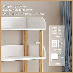 OSCHF 5-Tier Wooden Open Bookcase - Modern Freestanding Bookshelf with Side Panels and Solid Wood Frame for Home and Office, Shelf Unit in Warm White
