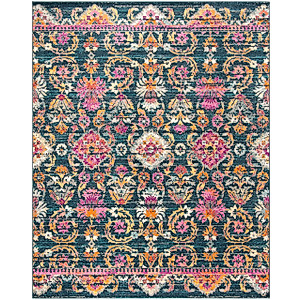 SAFAVIEH Madison Collection Area Rug - 6' x 9', Blue & Fuchsia, Boho Chic Floral Design, Non-Shedding & Easy Care, Ideal for High Traffic Areas in Living Room, Bedroom (MAD130C)