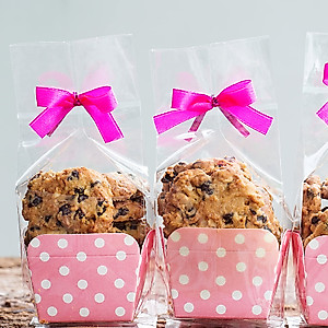 Yotelab Flat Bottom Cellophane Bags, 4x4x9 Inches Gusseted Cellophane Bags With Paper Insert,100 Pieces