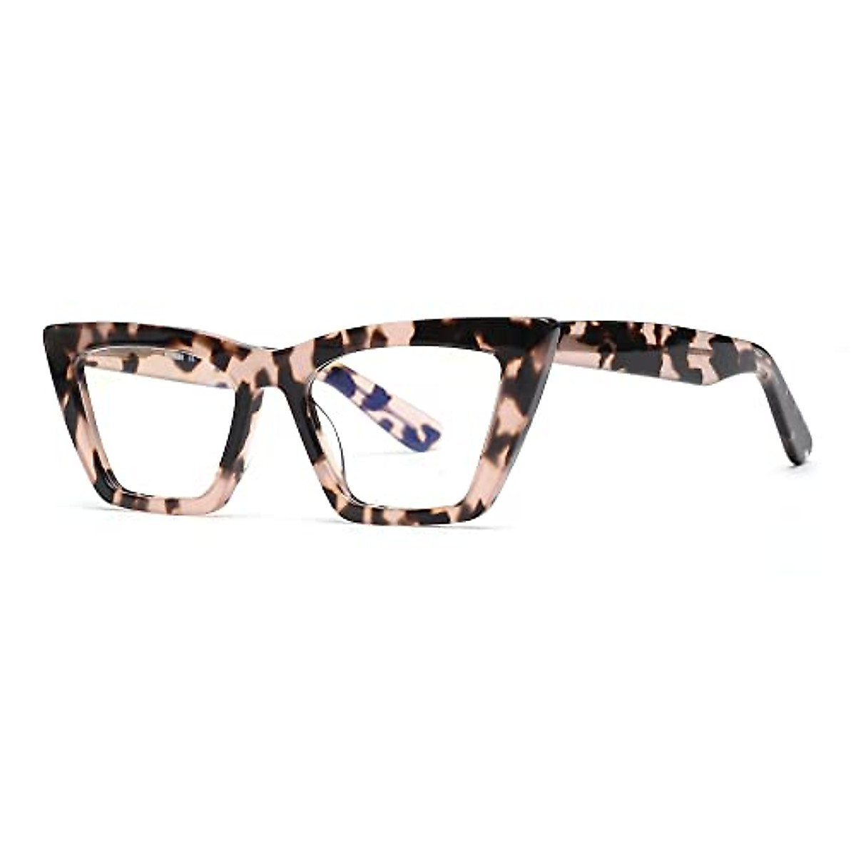 GLINDAR Cat Eye Blue Light Blocking Glasses Vintage Narrow Square Computer Eyeglasses Acetate Frame Tortoise