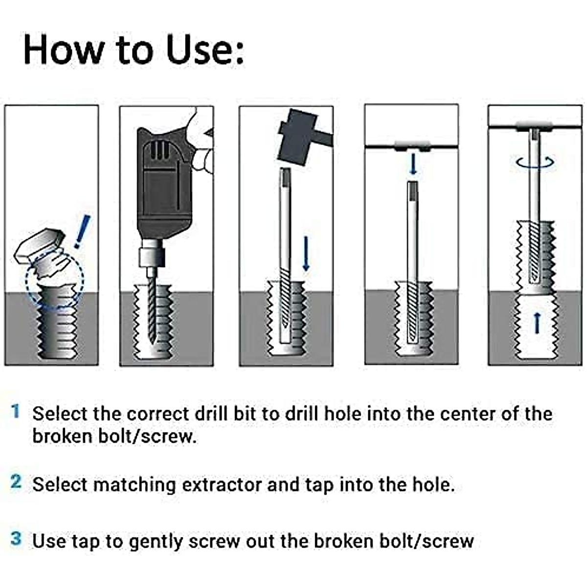 6Pcs Damaged Screw Extractor Set Chrome Vanadium Steel Damaged Bolt Screw Extractor Remover Broken Bolt Stripped Screw Extractor Kit