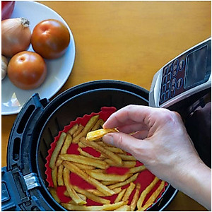 8.5-inch Reusable Silicone air Fryer from Heat-Resistant. Round Silicone Pot for Air Fryer Oven Accessories, (Blue + Red)