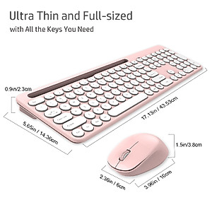 LeadsaiL Wireless Keyboard and Mouse Combo, Full-Sized Ergonomic Computer Keyboard with Phone Tablet Holder, 2.4GHz Silent Cordless Keyboard Mouse Set for Windows Laptop, PC, Desktop - Pink